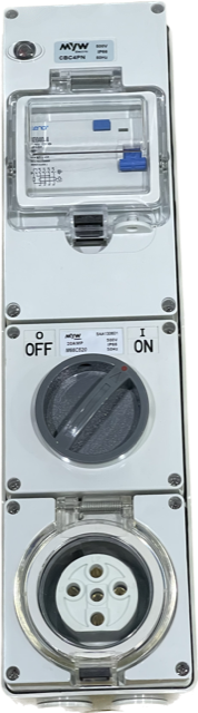 MYW SWITCHED OUTLET WITH RCD 5 ROUND PIN 20A 500V IP66 GREY IN-LINE